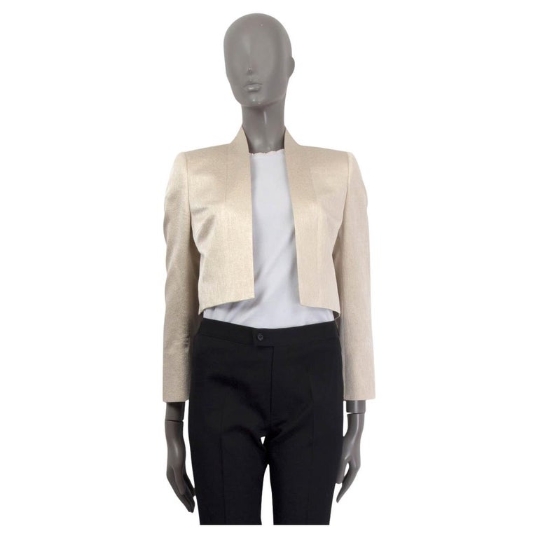 AKRIS gold silk and wool OPEN CROPPED Jacket 38 M at 1stDibs
