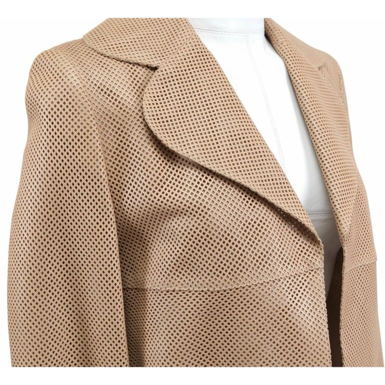 AKRIS Jacket Blazer Coat Leather Perforated Cropped Long Sleeve Open ...
