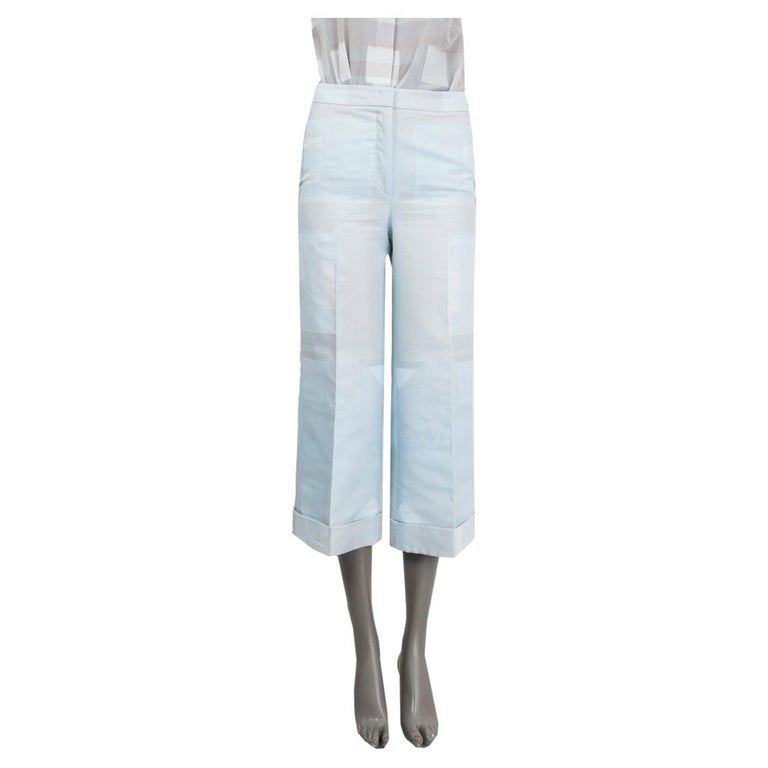 AKRIS light blue cotton SQUARE PRINT CUFFED CROPPED Pants 32 XXS For ...