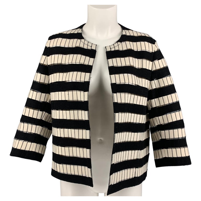 AKRIS Size 6 Black White Wool Blend Stripe Cutout Jacket at 1stDibs