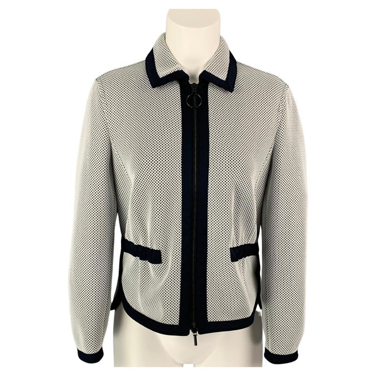 AKRIS Size 6 White and Navy Mesh Polyester/ Nylon Jacket For Sale at ...