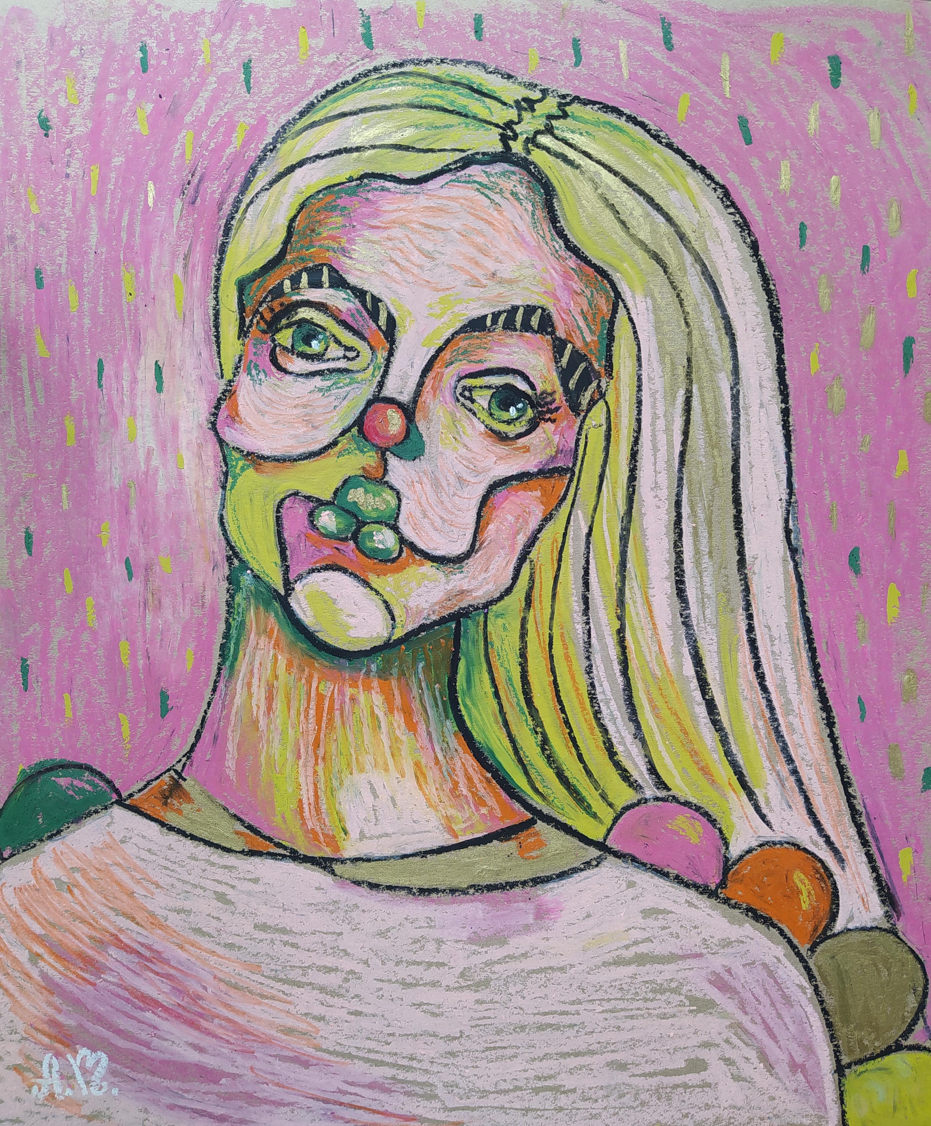 Oil Crayon Interior Paintings - 7 For Sale at 1stDibs