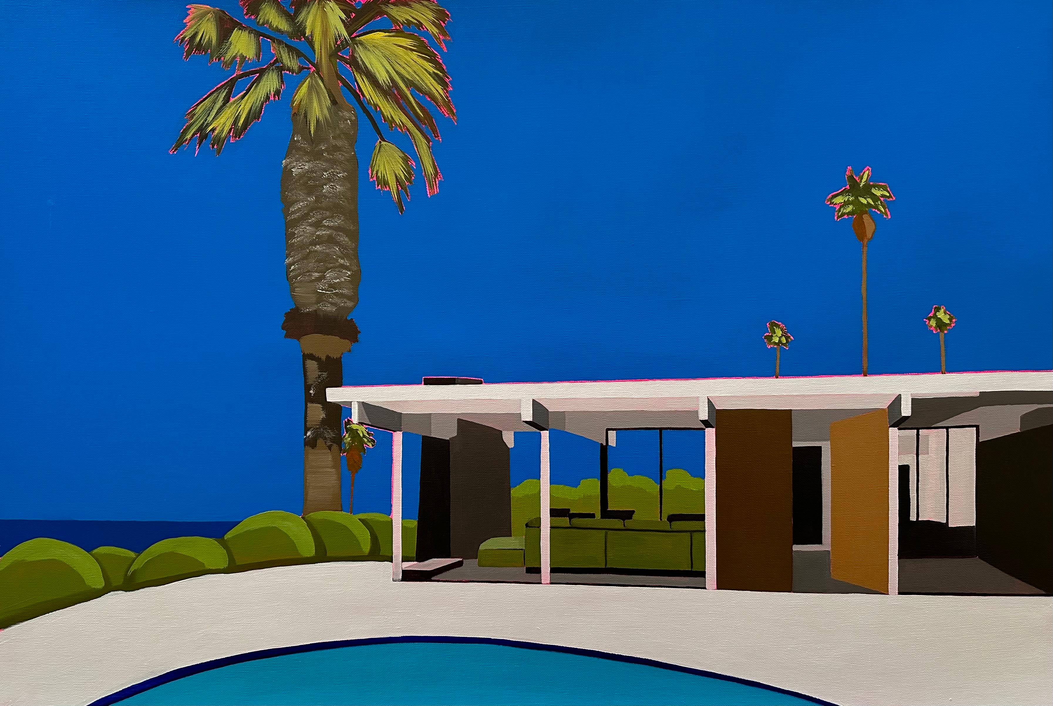 Al Freno - Pool with view -original realism-minimalism oil painting ...