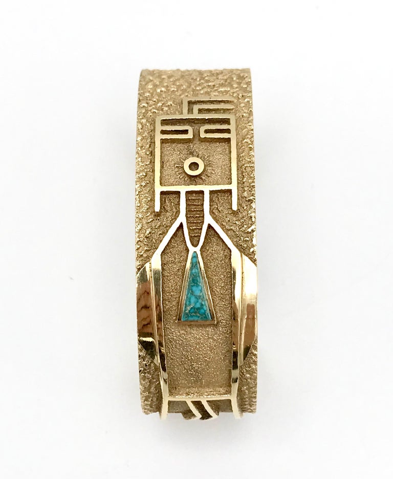 Al Nez Yellow Gold Turquoise Cuff Bracelet at 1stDibs