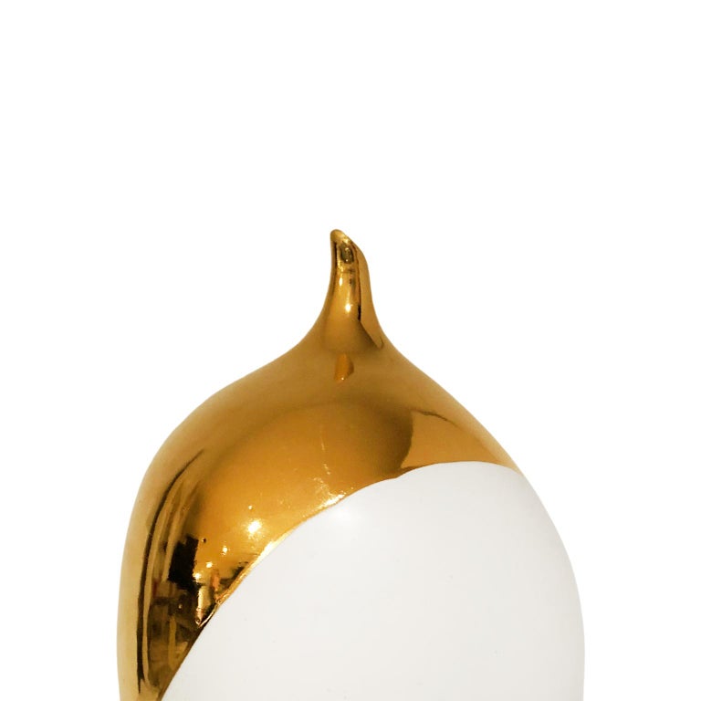 Alabaster and 22K Gold Asymmetrical Glaze Ceramic Bottle #9 by Sandi ...