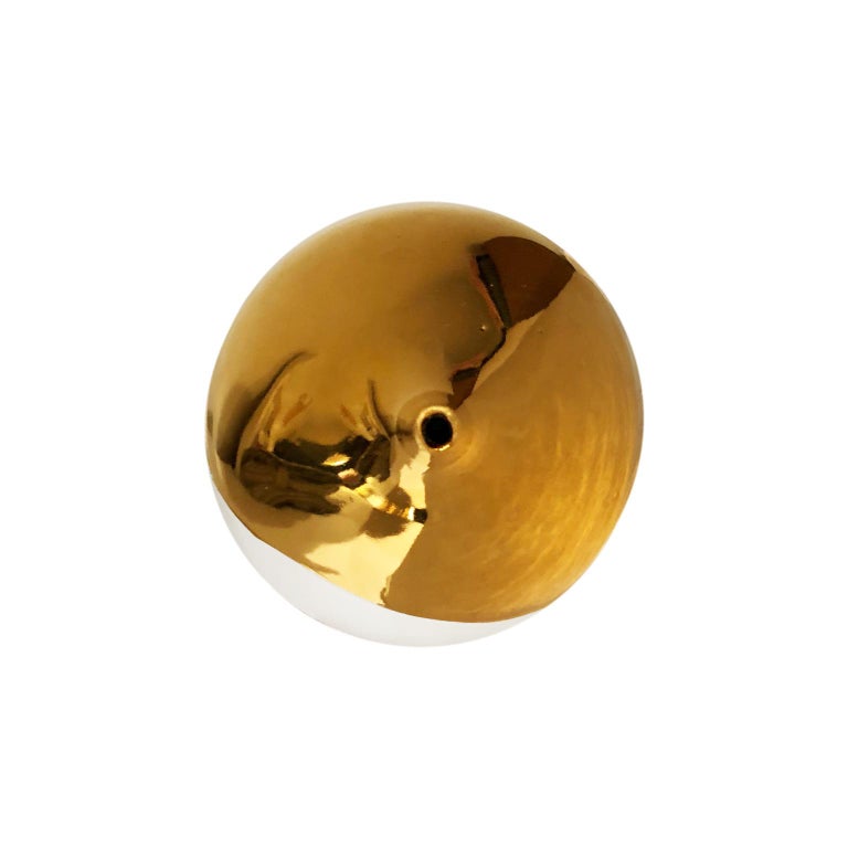 Alabaster and 22K Gold Asymmetrical Glaze Ceramic Bottle #9 by Sandi ...