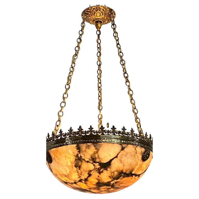 Alabaster and Brass Light Fixture, Early 20th Century Circa 1910 For Sale at 1stDibs