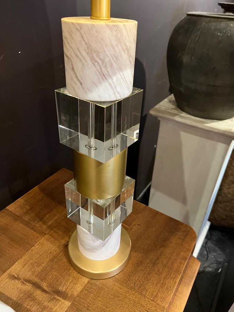 Alabaster and Lucite Pair Lamps, Netherlands, Contemporary For Sale at ...