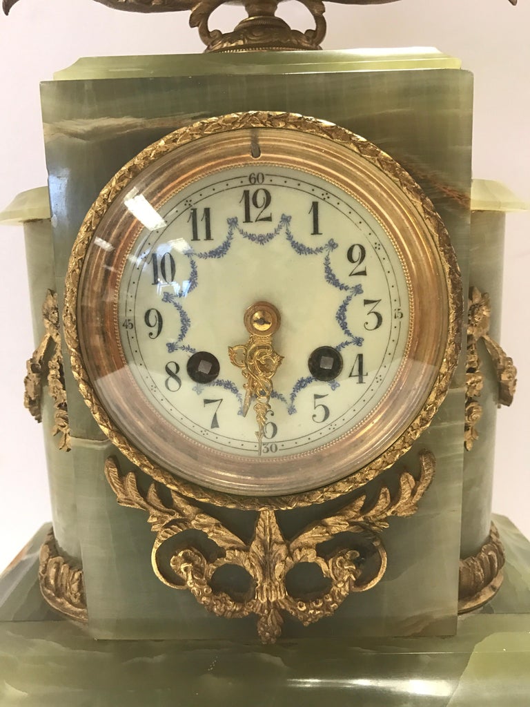 Onyx and Ormolu Bronze Three-Piece Garniture Set, Clock, Candelabras ...