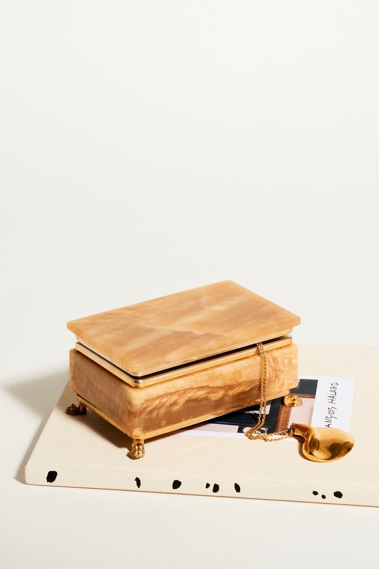 Alabaster Brown Footed Jewelry Box at 1stDibs | alabaster jewelry box ...