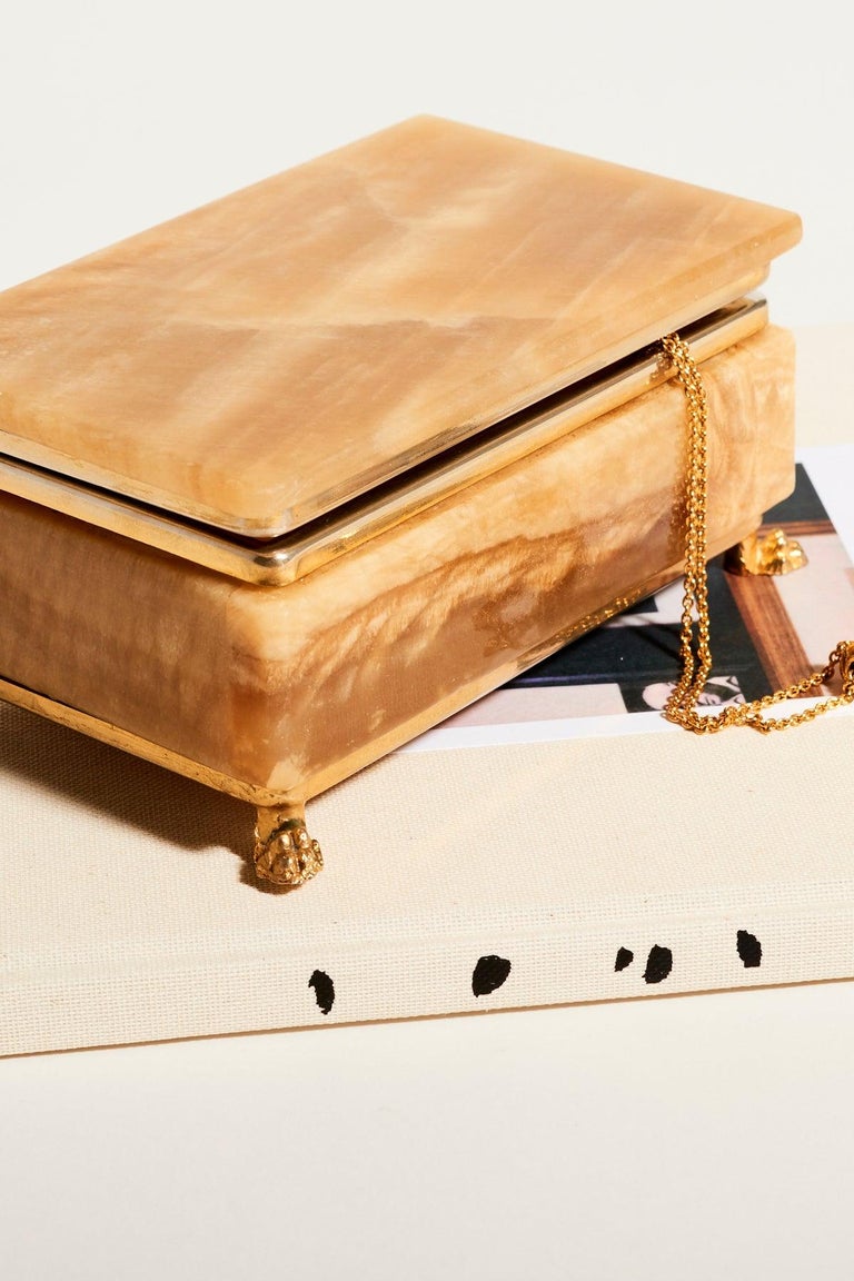 Alabaster Brown Footed Jewelry Box at 1stDibs | alabaster jewelry box ...