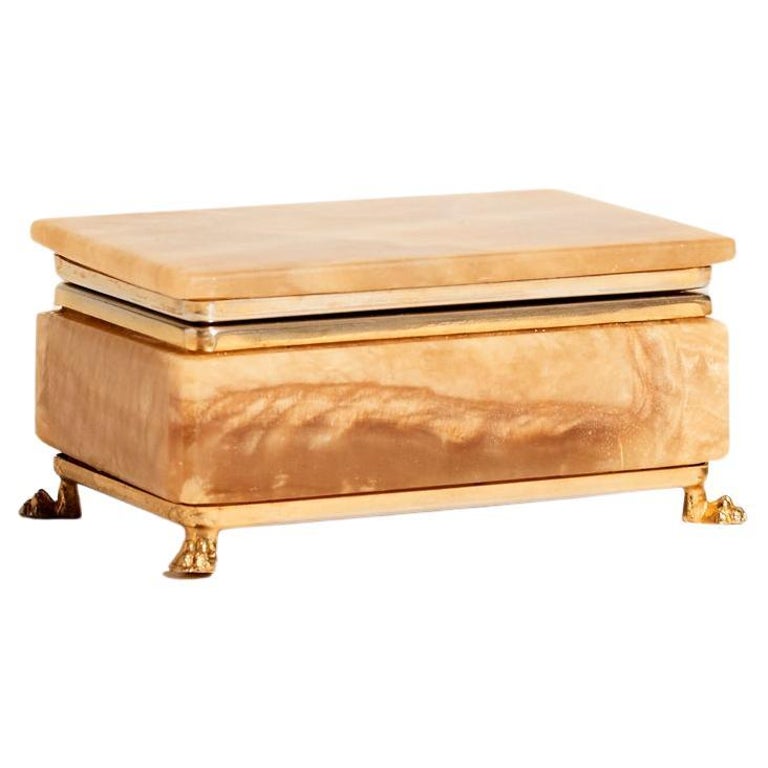 Alabaster Brown Footed Jewelry Box at 1stDibs | alabaster jewelry box ...