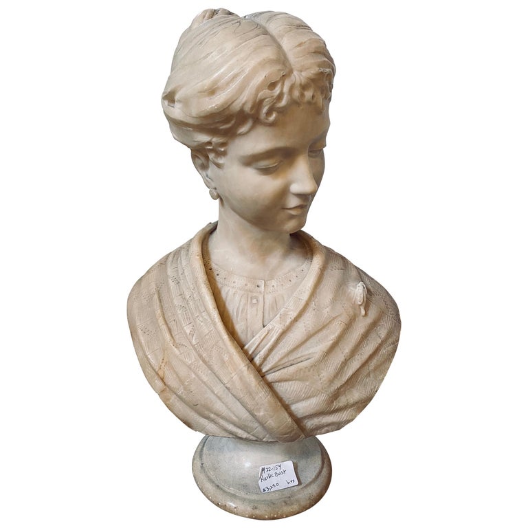 Alabaster Bust of Young Lady and a Bird, 19th-20th Century at 1stDibs