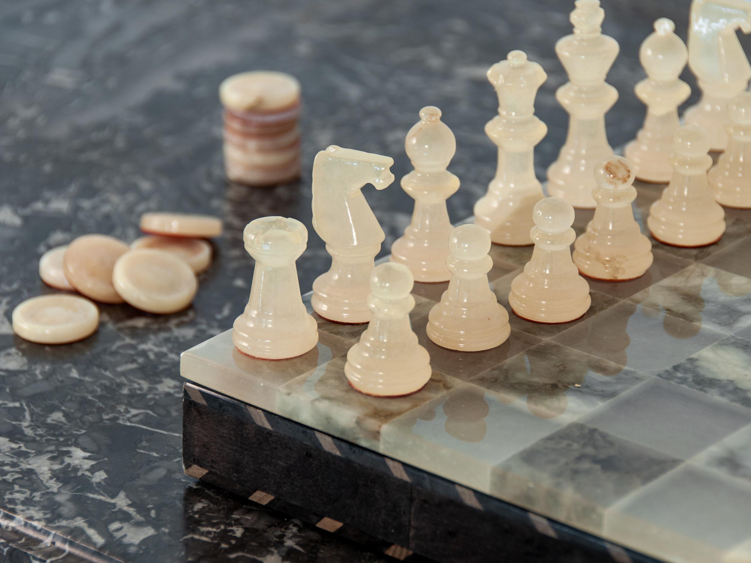 Alabaster Chess and Checkers Set at 1stDibs
