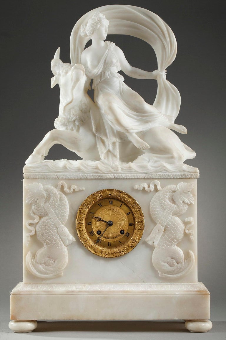 Alabaster Clock, "The abduction of Europa" For Sale at 1stDibs