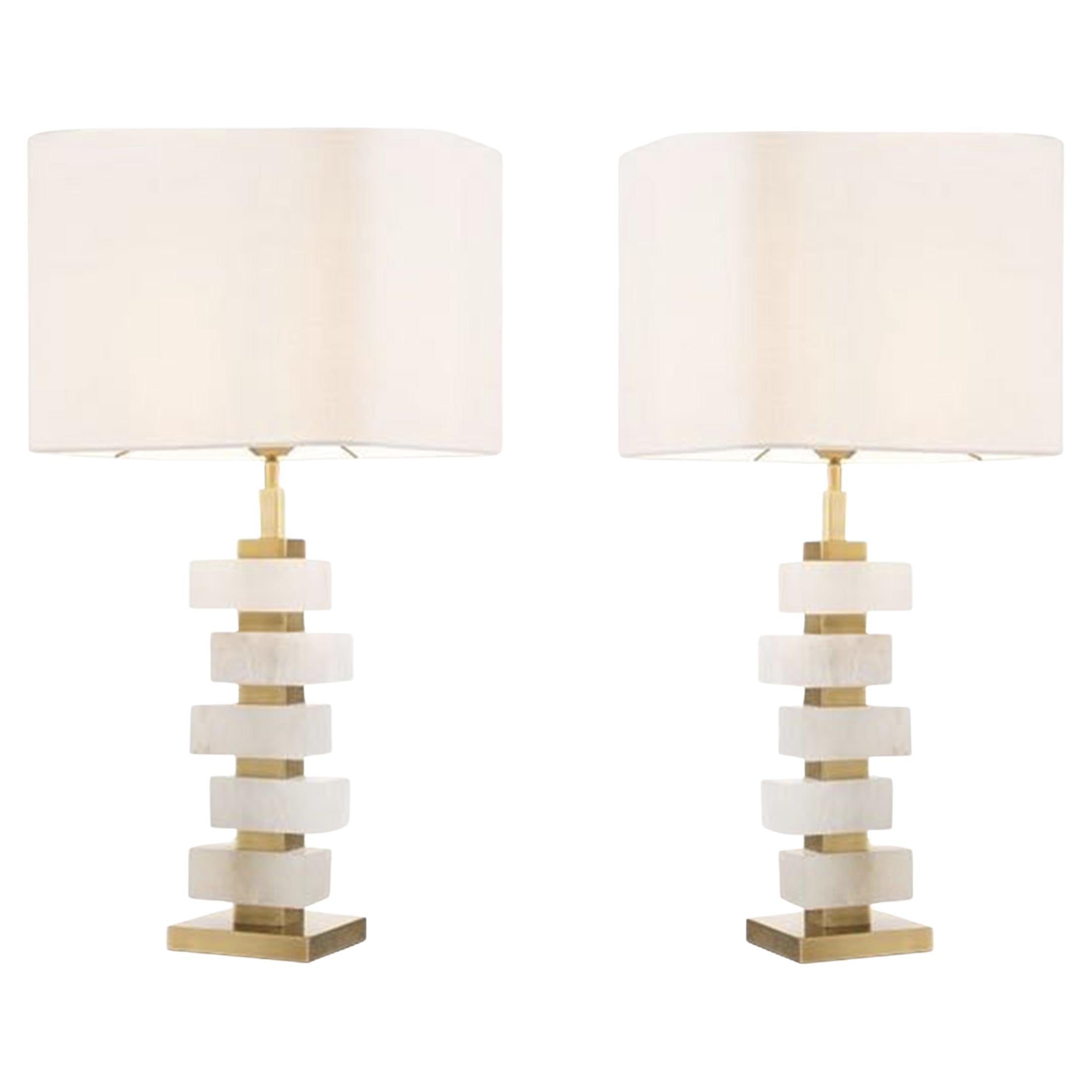 Pair of Italian Alabaster Column Lamps at 1stDibs