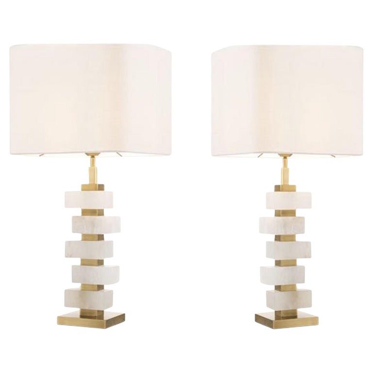 Alabaster Column Pair of Lamps, Netherlands, Contemporary For Sale at ...