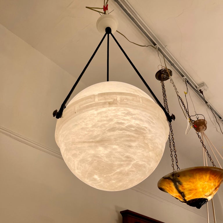Alabaster Globe Light Fixture with Greek Key Banding, Sweden, 1930 For ...