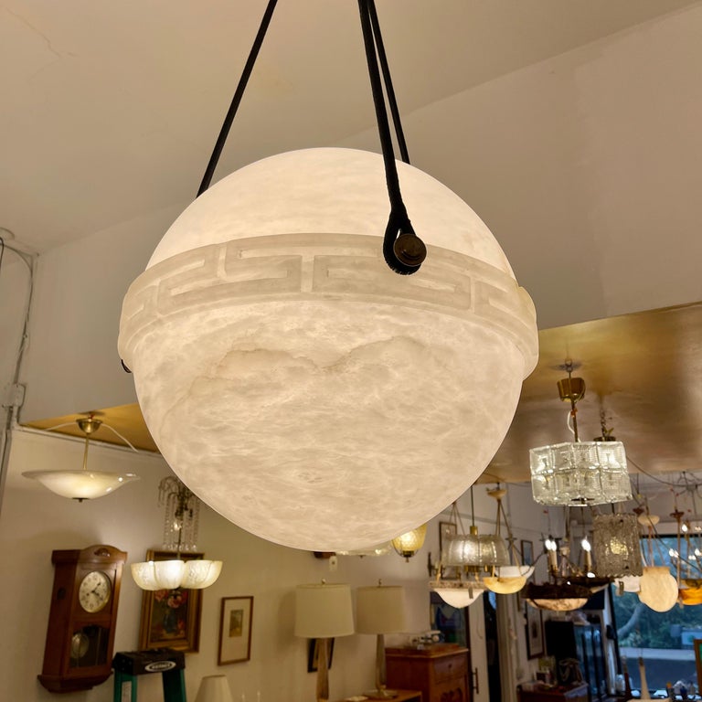 Alabaster Globe Light Fixture with Greek Key Banding, Sweden, 1930 For ...