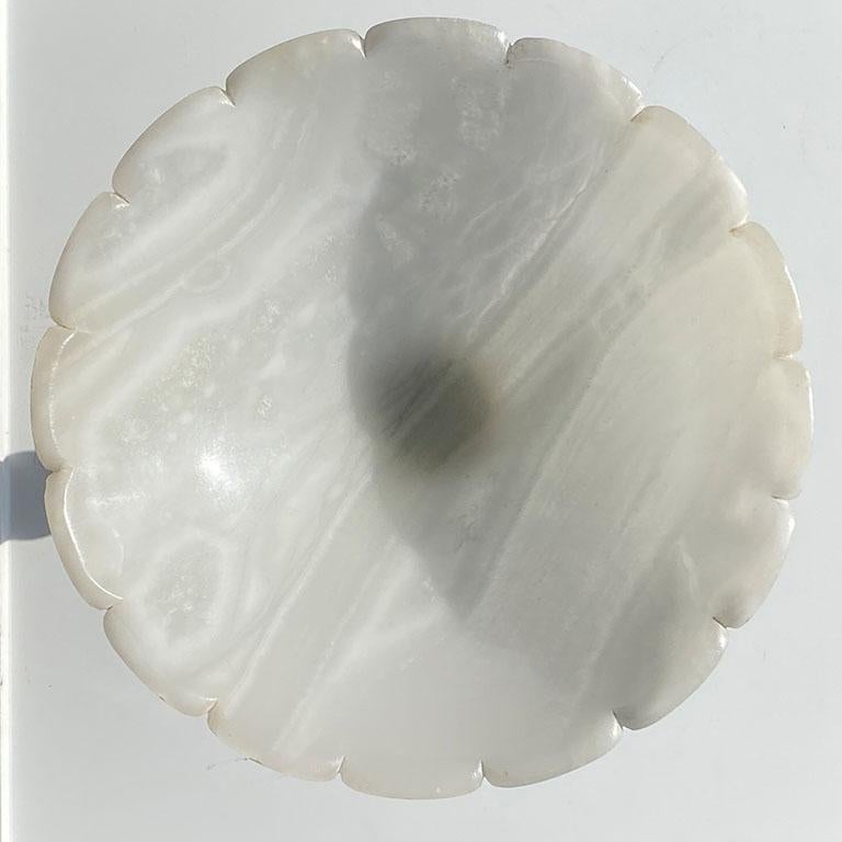 Alabaster Marble Stone Decorative Bowl with Pedestal and Scalloped ...