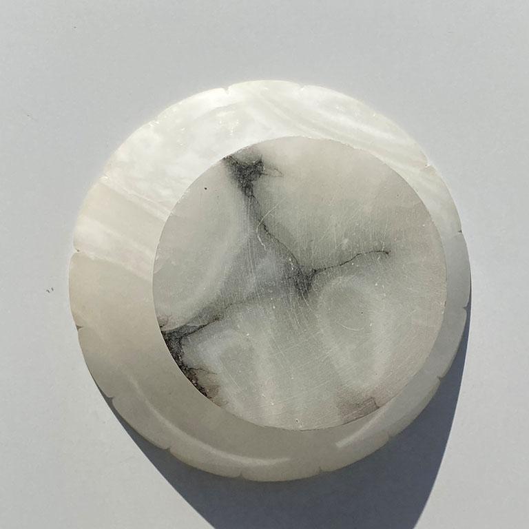 Alabaster Marble Stone Decorative Bowl with Pedestal and Scalloped ...