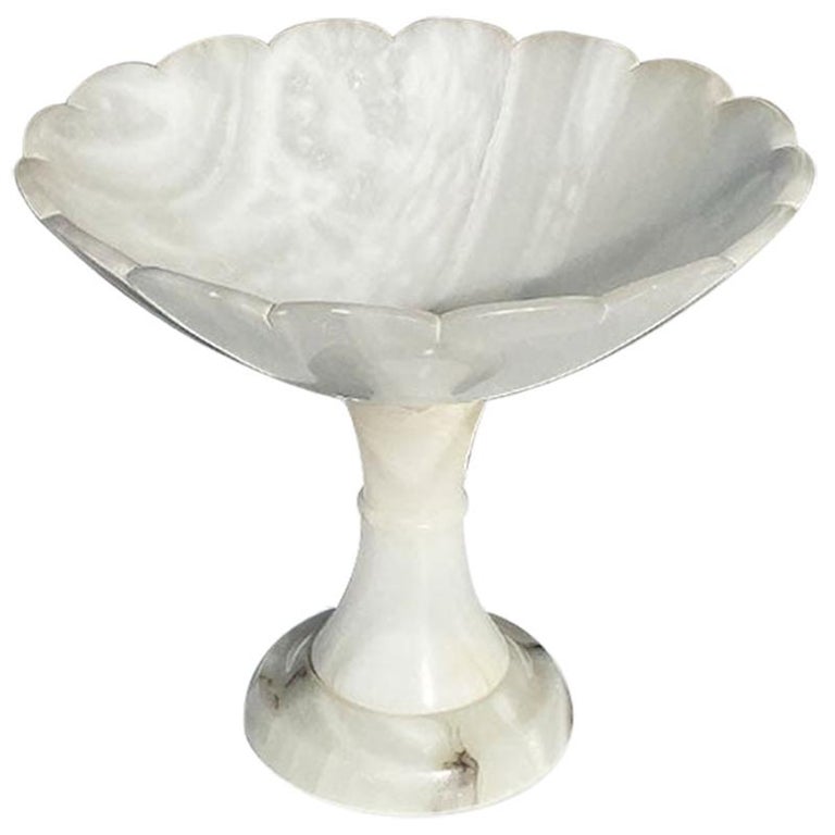 Alabaster Marble Stone Decorative Bowl with Pedestal and Scalloped ...