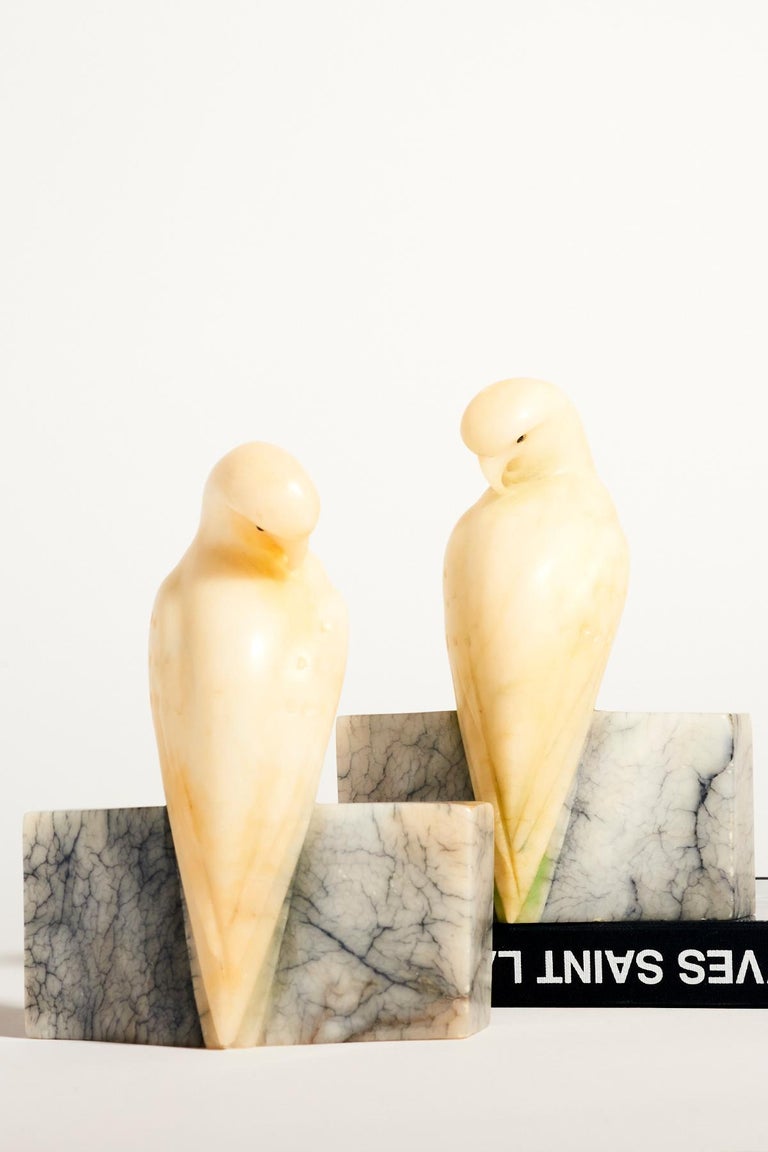 Alabaster Parrot Bookend Set For Sale at 1stDibs