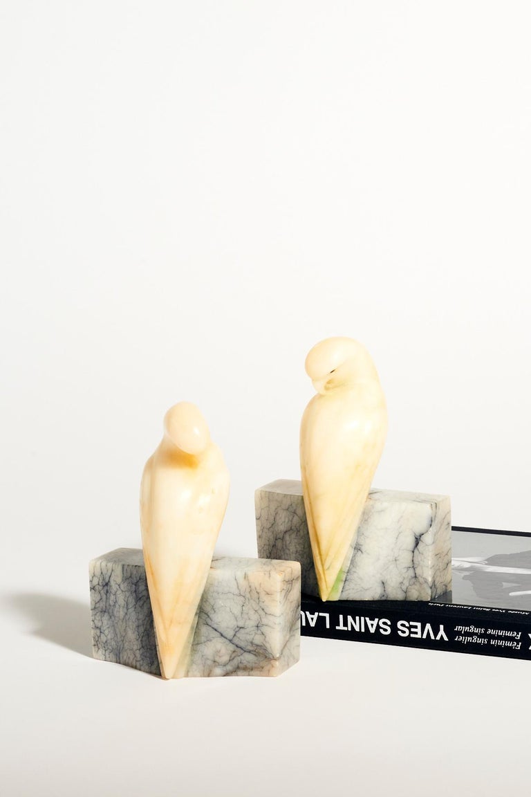 Alabaster Parrot Bookend Set For Sale at 1stDibs