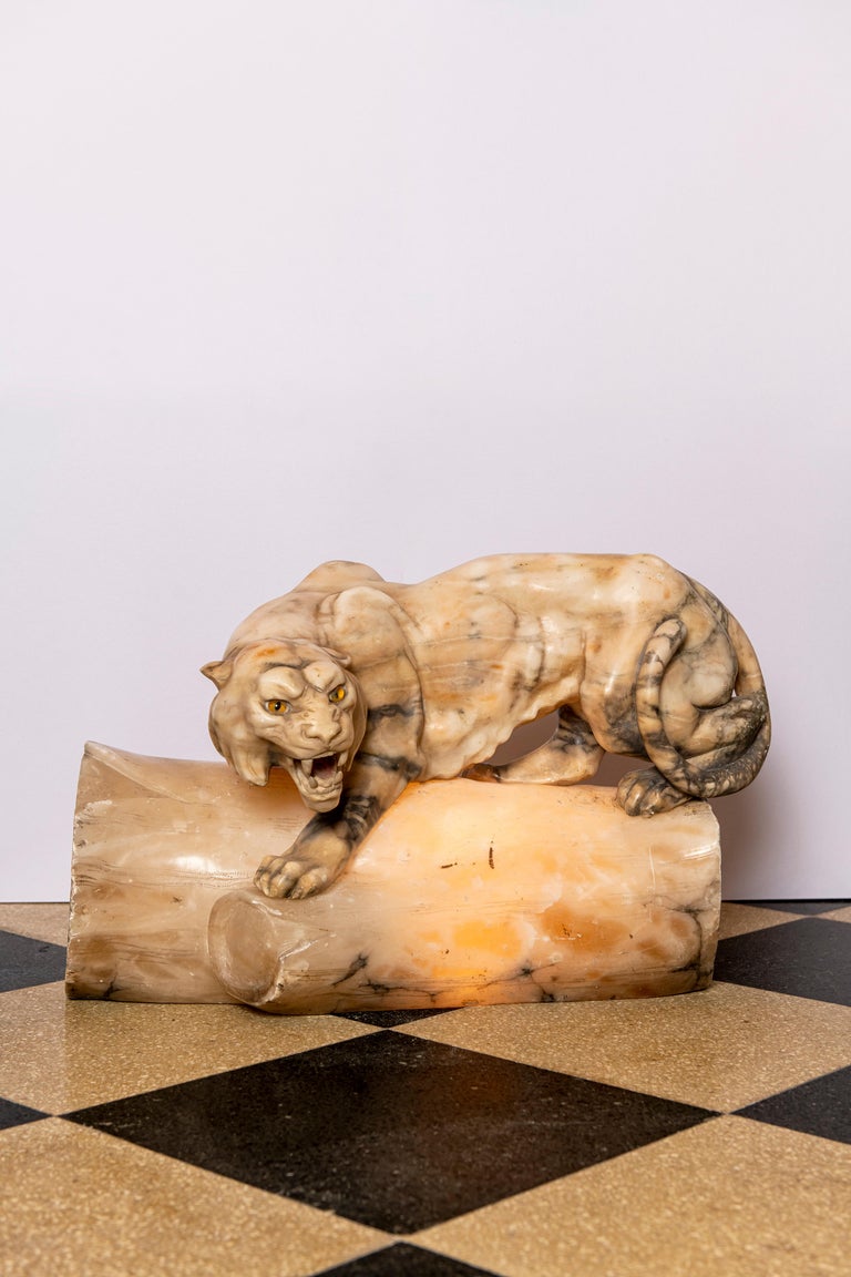 Alabaster Tiger Sculpture with Light, Art Deco Period, Italy, circa ...