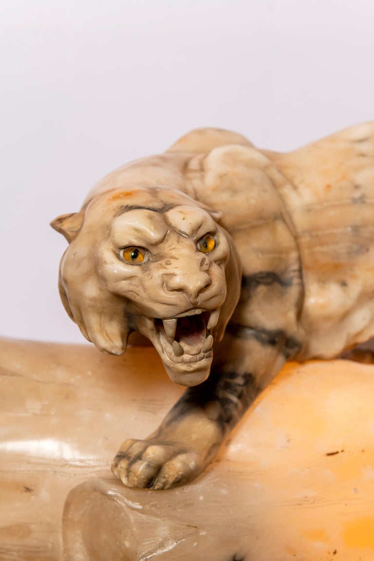 Alabaster Tiger Sculpture with Light, Art Deco Period, Italy, circa ...