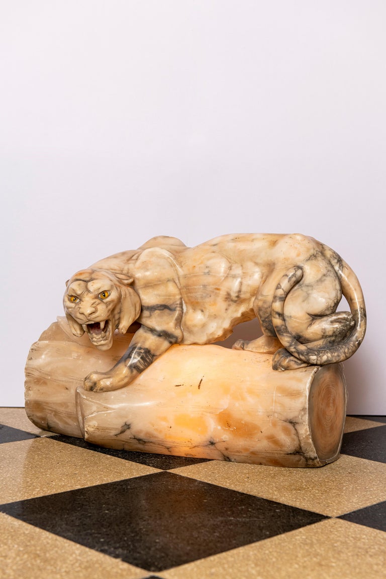 Alabaster Tiger Sculpture with Light, Art Deco Period, Italy, circa ...