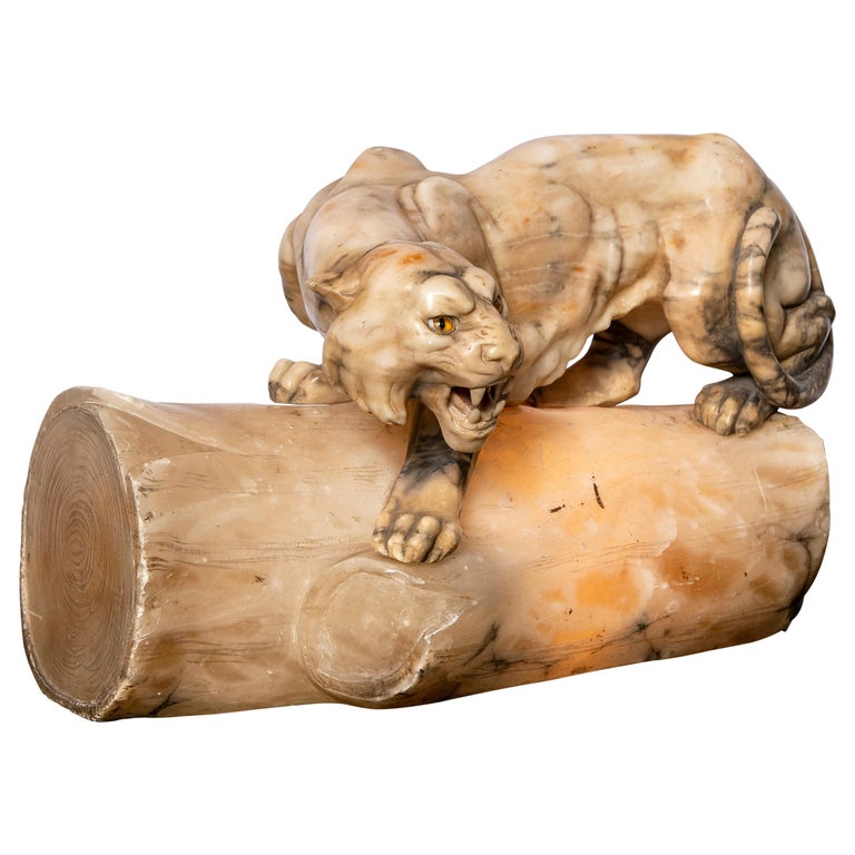 Alabaster Tiger Sculpture with Light, Art Deco Period, Italy, circa ...