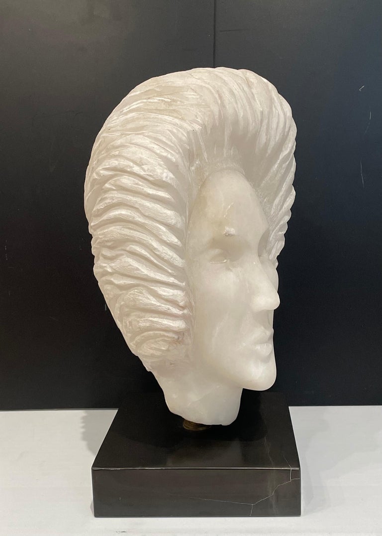 Alabaster Woman's Head Sculpture on Marble Base Rotates 360 Degree For ...