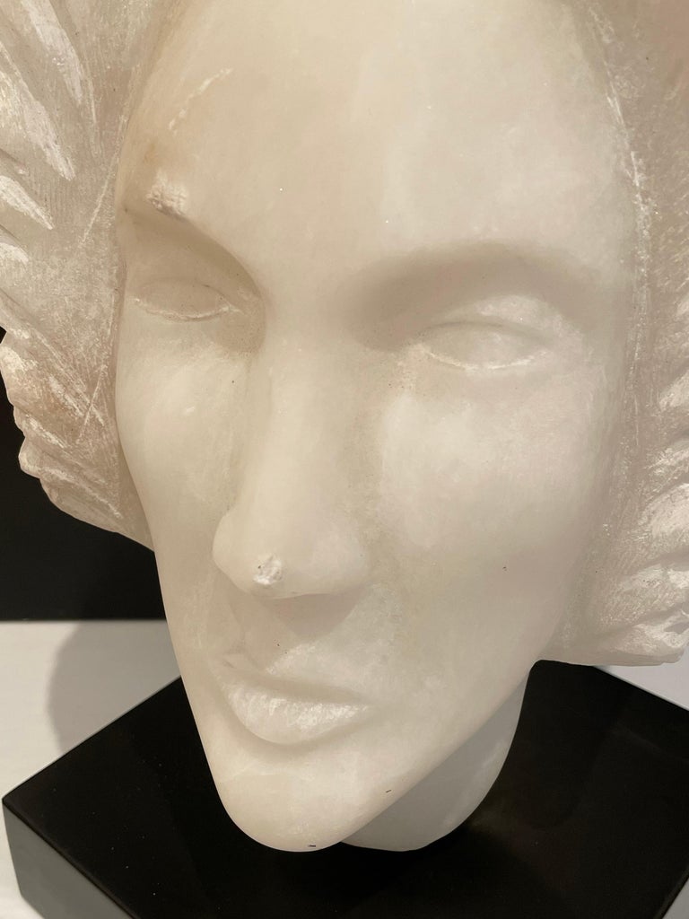 Alabaster Woman's Head Sculpture on Marble Base Rotates 360 Degree For ...