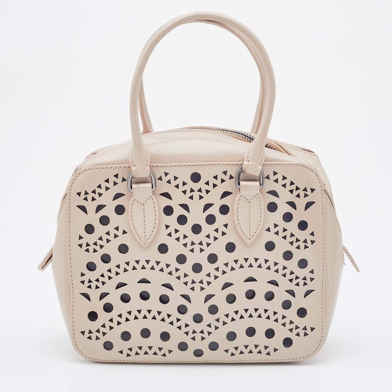 Alaia Beige Leather Laser Cut Out Bowler Bag at 1stDibs