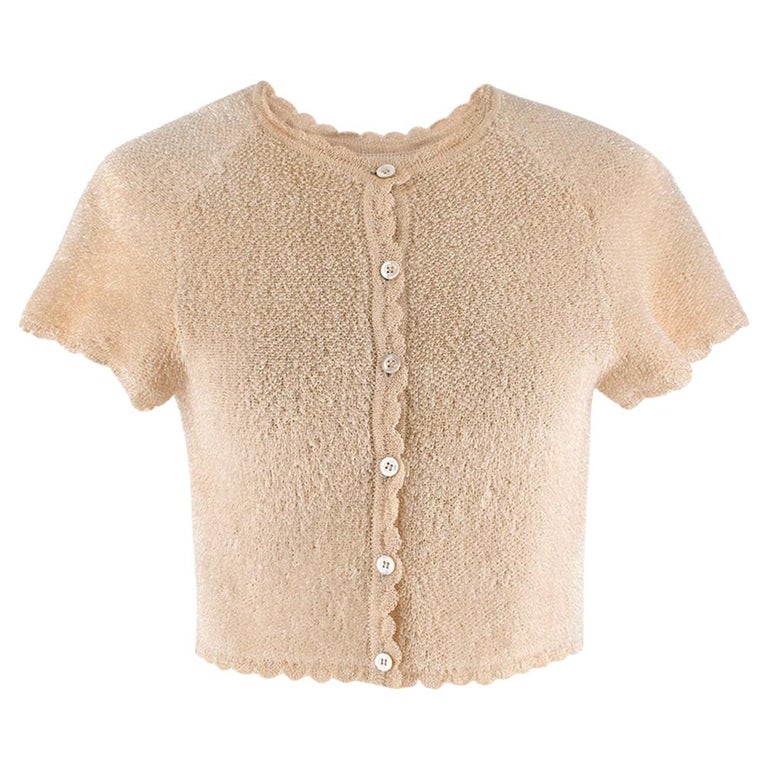 Alaia Beige Short Sleeve Textured Scalloped Crop Cardigan S at 1stDibs