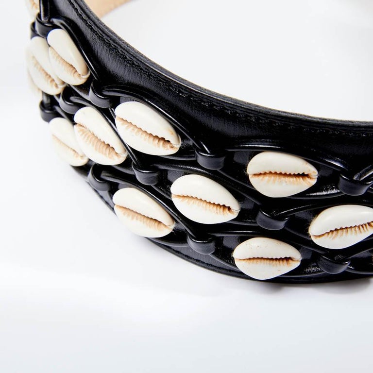 ALAIA Belt in Black Leather and White Shells 65 For Sale at 1stDibs