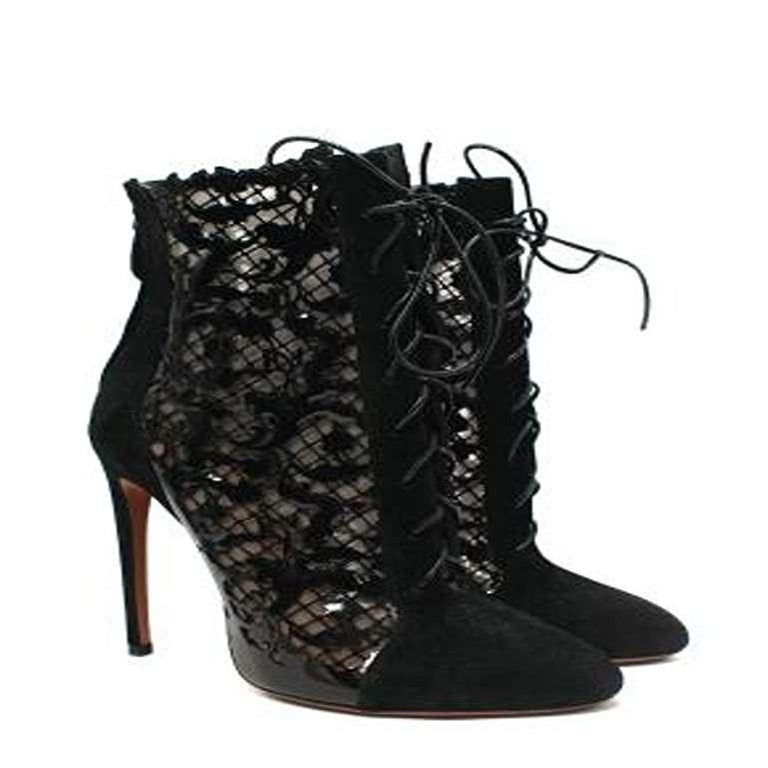 Alaia Black Baroque Filigree Suede Lace-Up Heeled Booties For Sale at ...