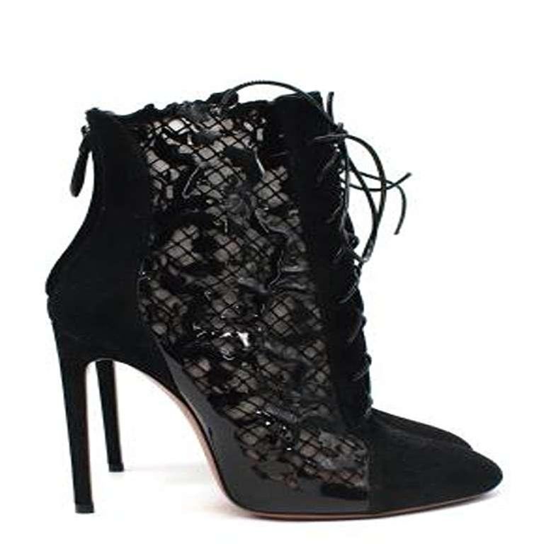 Alaia Black Baroque Filigree Suede Lace-Up Heeled Booties For Sale at ...
