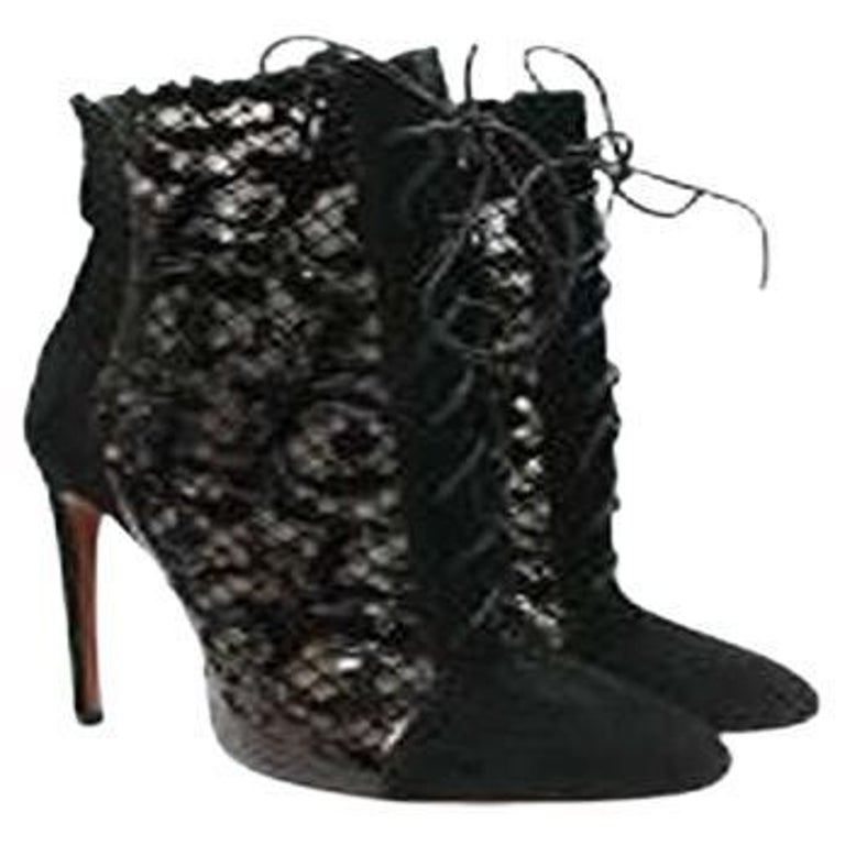 Alaia Black Baroque Filigree Suede Lace-Up Heeled Booties For Sale at ...