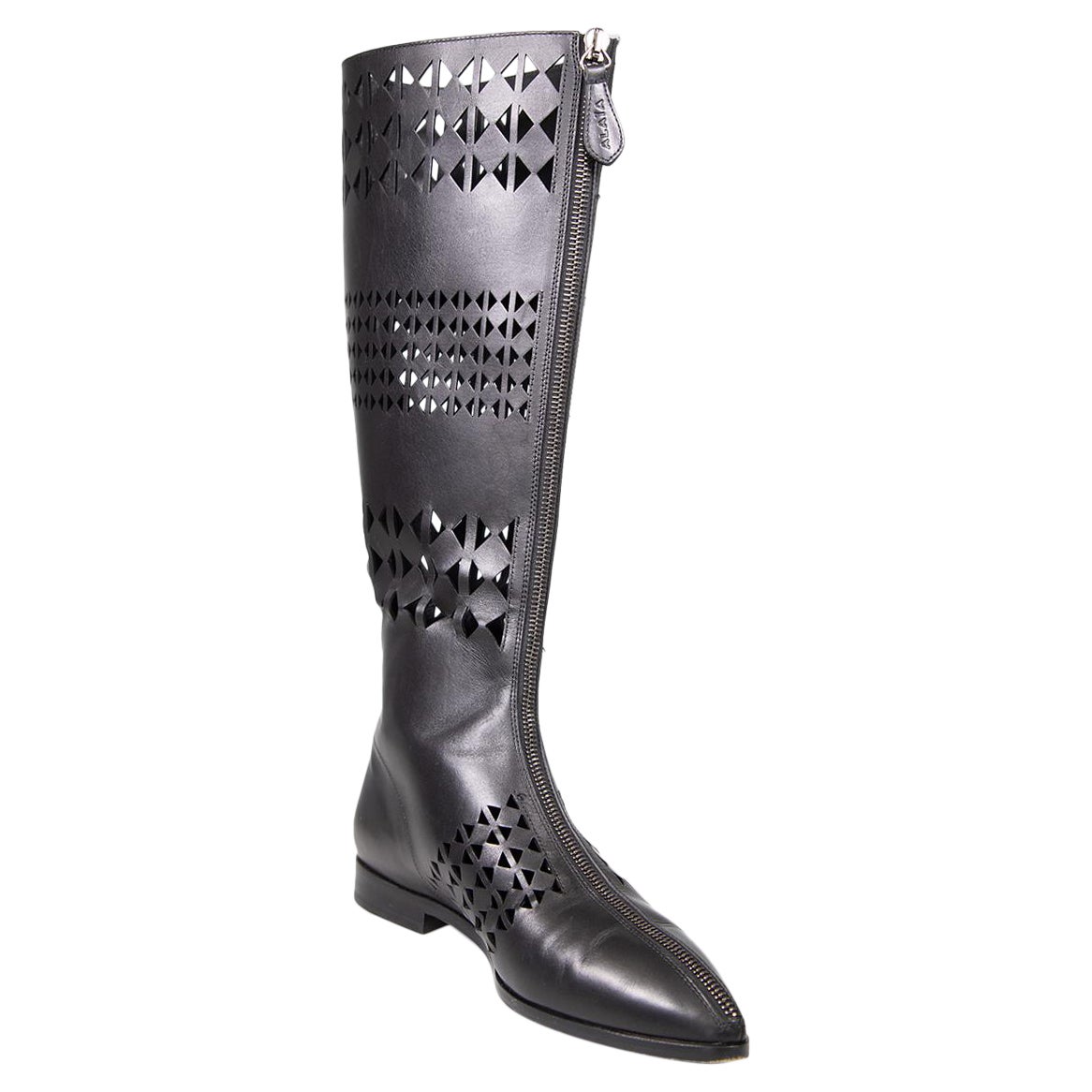 OSCAR de la RENTA Studded Cage Black Leather Boots NWT For Sale at 1stDibs