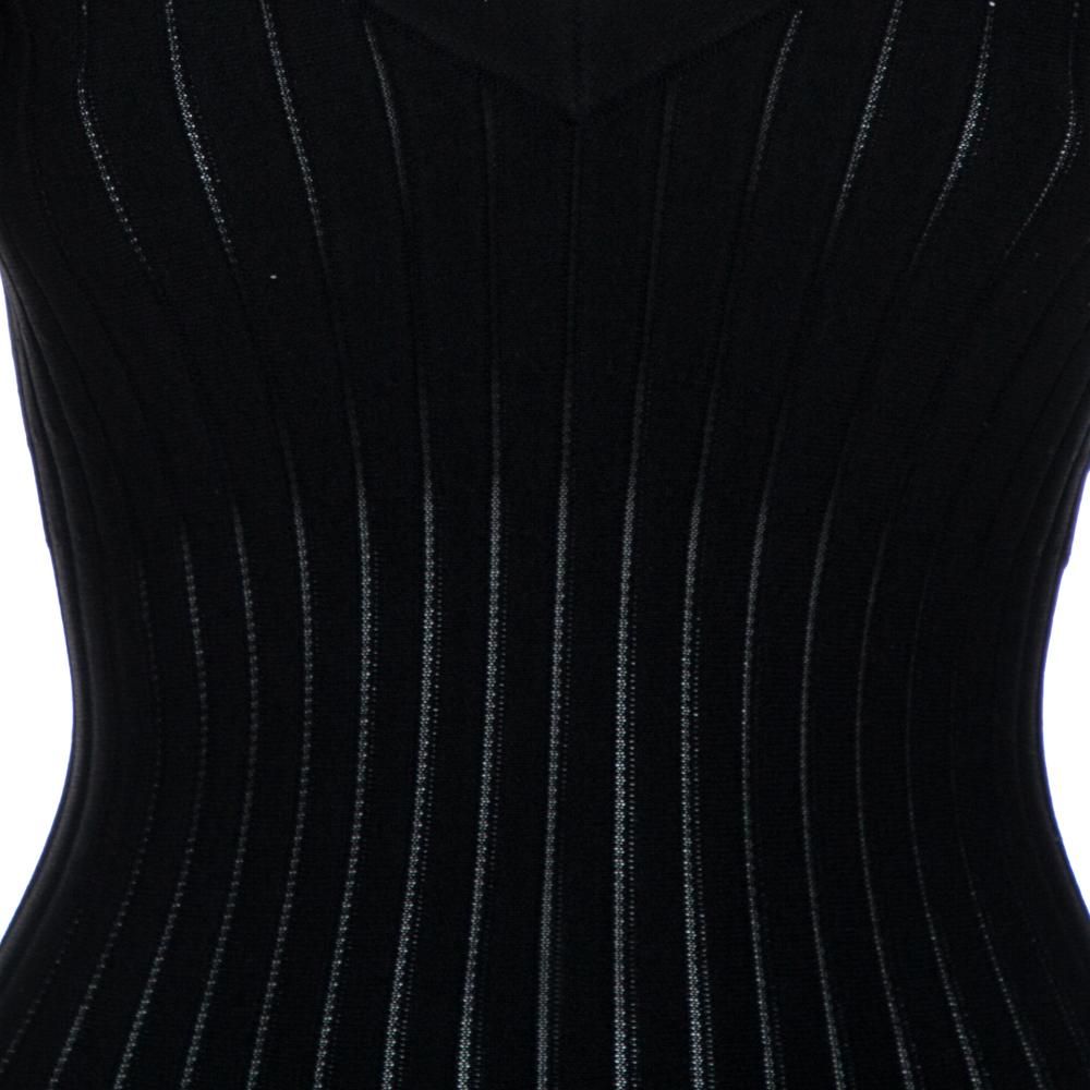 Alaia Black Perforated Rib Knit Fit and Flare Dress M at 1stDibs