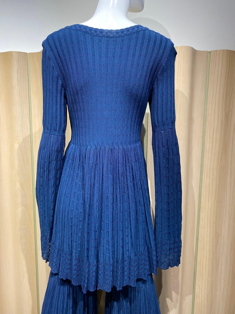 ALAIA Blue Knit Long Sleeve Top and Pant Set For Sale at 1stDibs