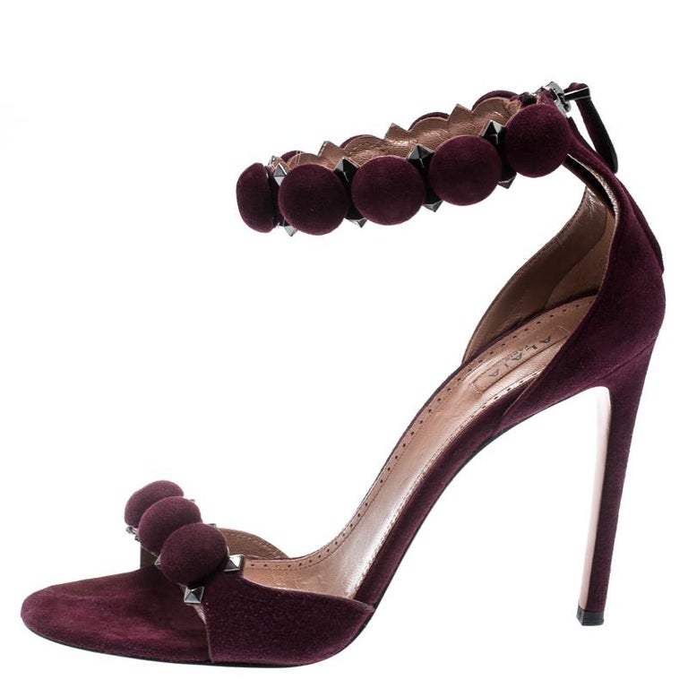 Alaia Burgundy Suede Bombe Stud Embellished Open Toe Sandals Size 39 ...