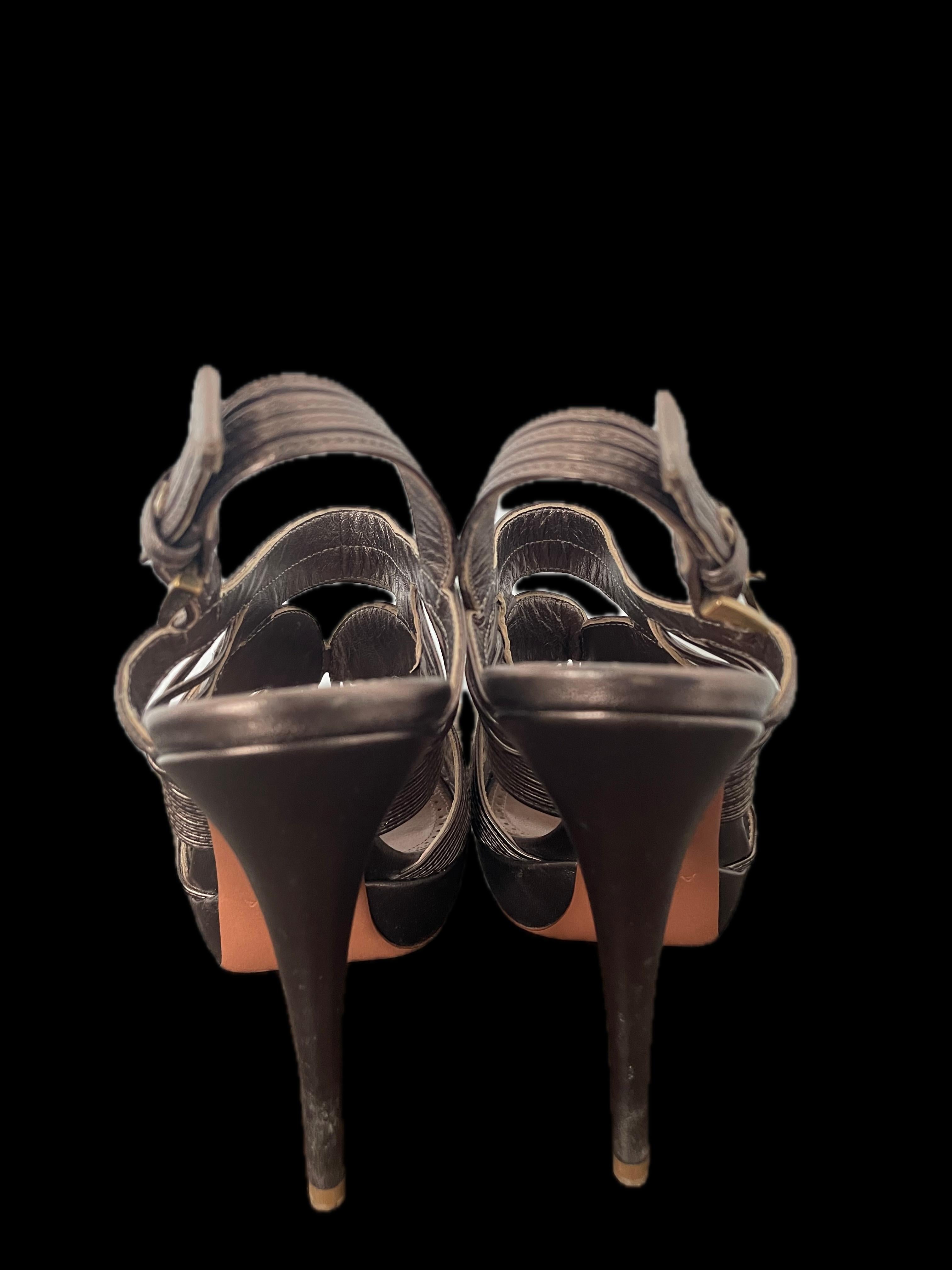 Alaïa metallic open toe sandle and ankle strap For Sale at 1stDibs