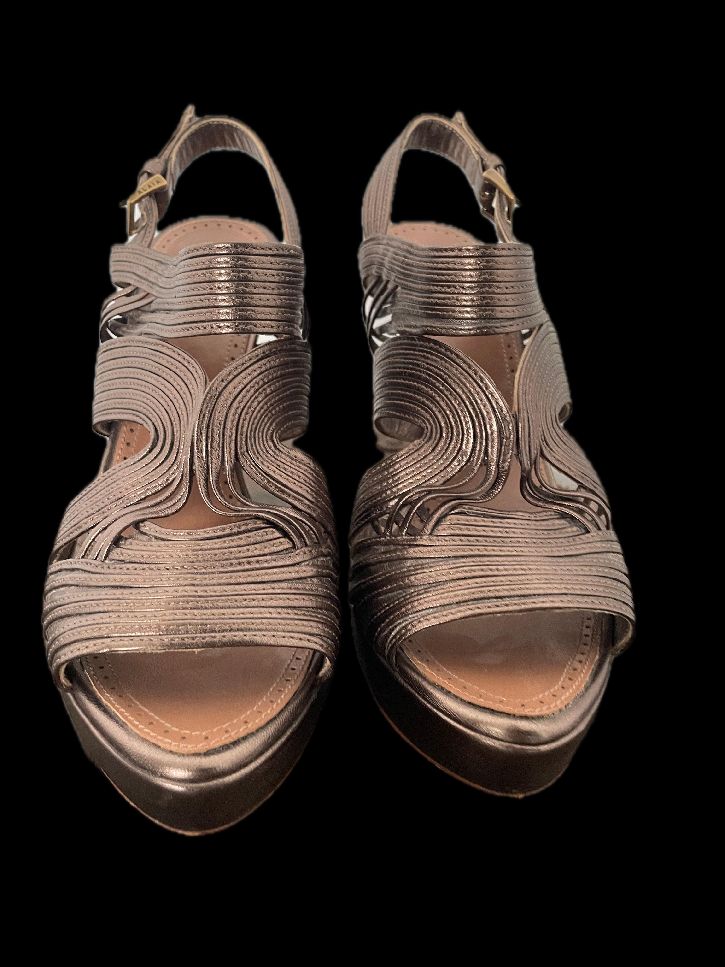 Alaïa metallic open toe sandle and ankle strap For Sale at 1stDibs