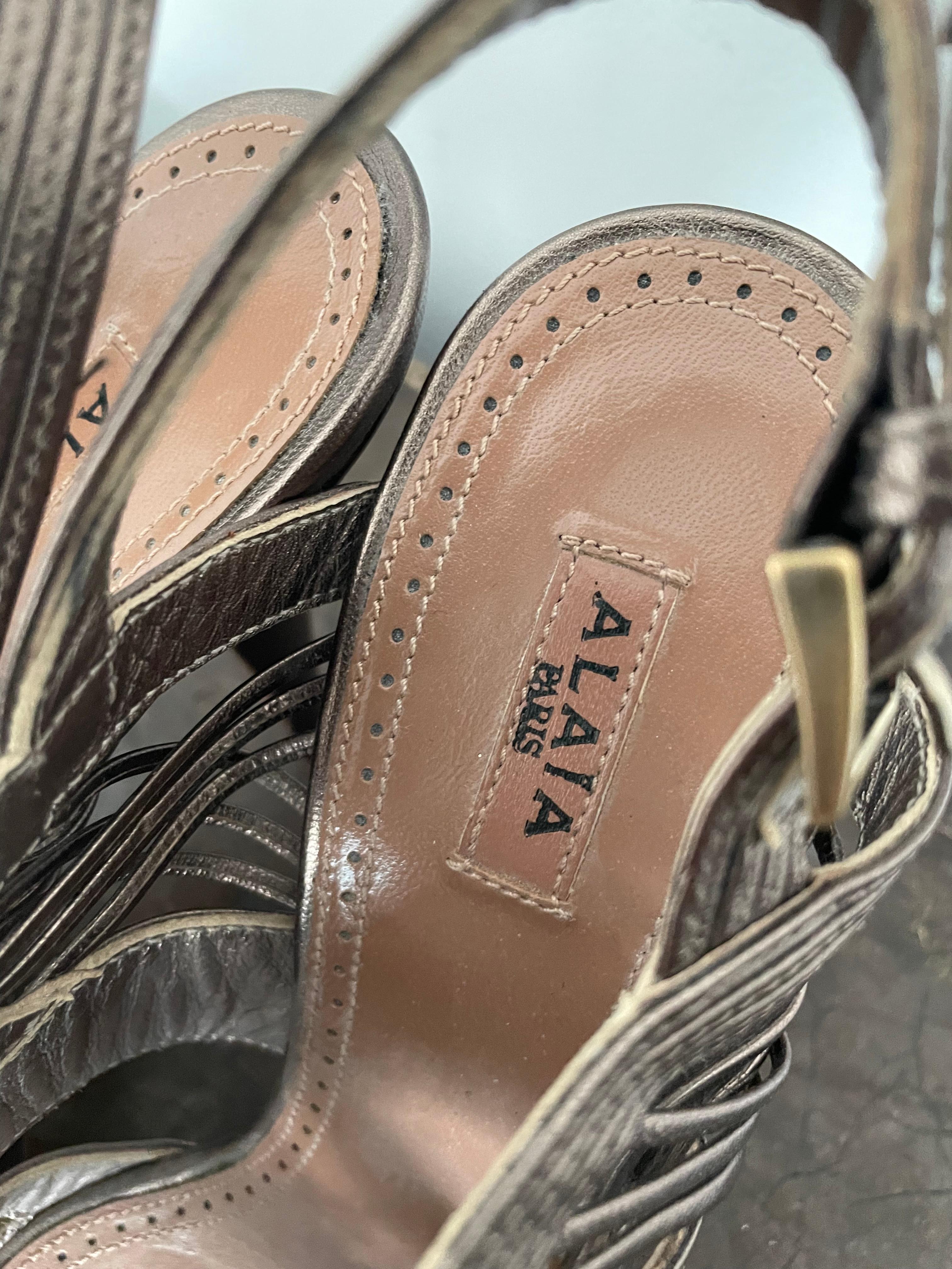 Alaïa metallic open toe sandle and ankle strap For Sale at 1stDibs