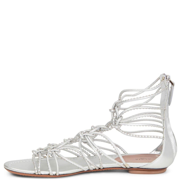 ALAIA metallic silver STUDDED CAGED GLADIATOR Sandals Shoes 38 For Sale ...