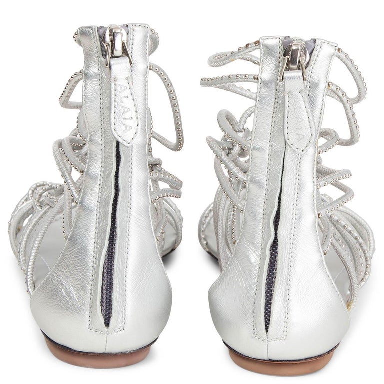ALAIA metallic silver STUDDED CAGED GLADIATOR Sandals Shoes 38 For Sale ...