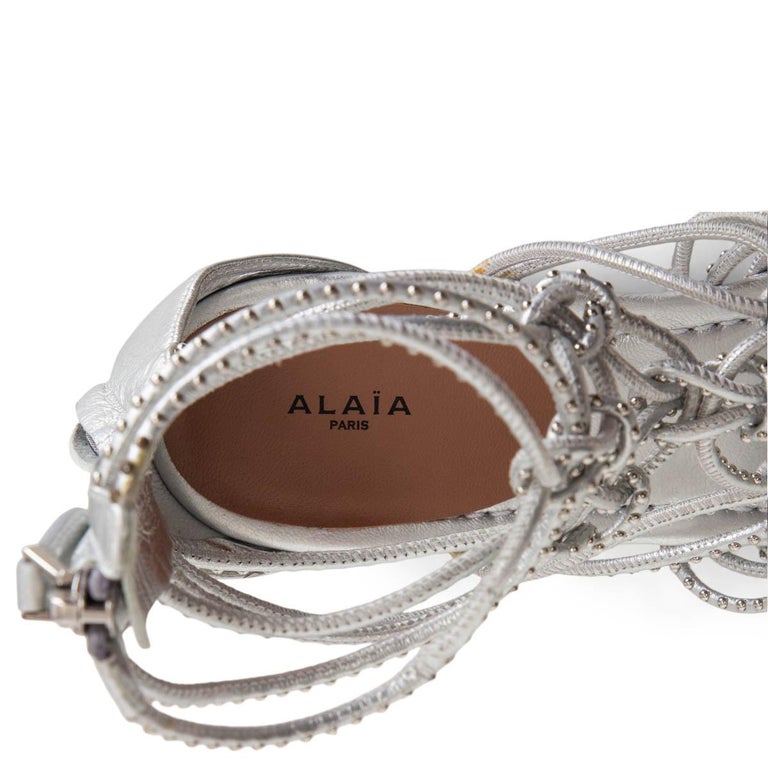 ALAIA metallic silver STUDDED CAGED GLADIATOR Sandals Shoes 38 For Sale ...